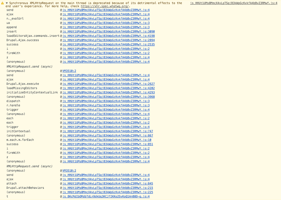 Browser console warning: "Synchronous XMLHttpRequest on the main thread is deprecated because of ...